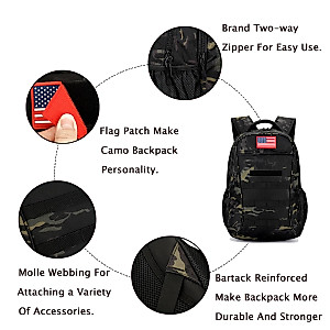 outdoor plus Camo Backpack,Military Teen Boys Backpacks for School, Army Bookbag with USB Charging Port,40L