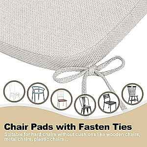HAVARGO Chair Pads Kitchen Chair Cushions 17"X16" High Resilient Foam Seat Cushion for Kitchen Chairs, Dining Room Chair Cushions with Tie and Non-Slip Backing Set of 4, Ivory White