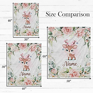 D-Story Personalized Baby Blankets for Girls, Custom Deer Childish Throw Blanket with Baby Name Custom Baptism Kids Blanket for Newborn Girls Baby Gift(30"x40")