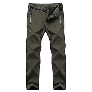 MOERDENG Men's Soft Shell Waterproof Winter Snow Ski Snowboarding Pants Fleece Cargo Hiking Pants