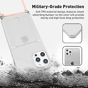 Fsoole Clear Crossbody Wallet Case Women with Credit Card Holder Slot (for iPhone 12 Pro Max) - Pink Lanyard