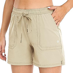 YAMXDM Women's Hiking Shorts, Golf Running Shorts Quick Dry Workout Summer Sports Shorts with Lightweight Pocket Khaki