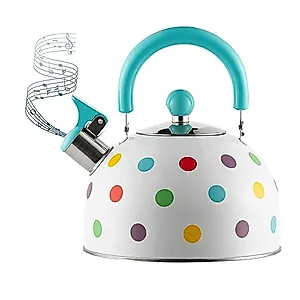 2.5L Whistling Tea Kettle Universal Base,Food Grade Stainless Steel Teapot with Cool wooden Grip Ergonomic Handle Loud Whistle▂19 * 23cm/7.48"*9.06"