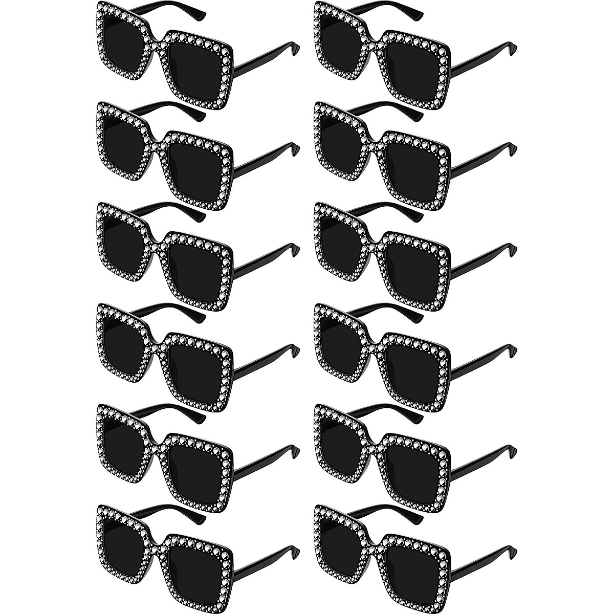 12 Pairs Crystal Oversized Sunglasses Rhinestone Square Diamond Sunglasses Frame Retro Sparkling Glasses for Women Men(Black)