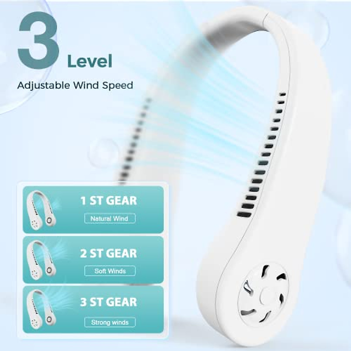 CindyLary White Portable Neck Fan, Personal Bladeless Wearable with Portable 360°Cooling Neck Fan，USB Rechargeable Mini Hanging Neck Fan for Outdoor Sports