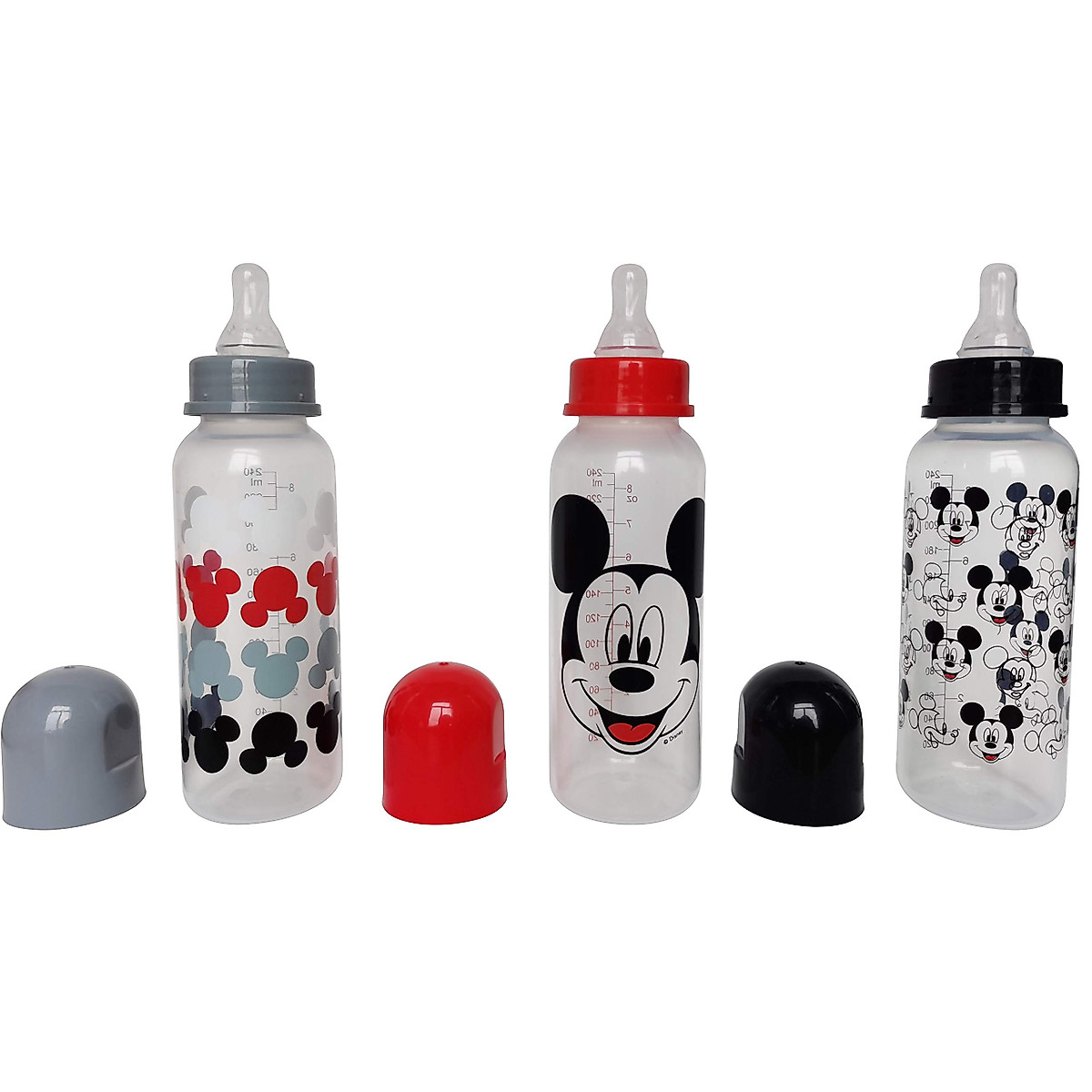 Cudlie Disney Baby Boy Mickey Mouse 9 oz Pack of Three Baby Bottles, Mickey Faces
