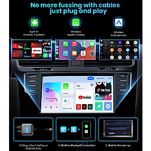 Wireless Carplay & Android Auto Adapter with Netflix YouTube Tiktok, Upgrade LED Wireless Android Auto Adapter HDMI Dongle for Phone to Miracast/Stream Media to Car/TV, for OEM Wired CarPlay Car