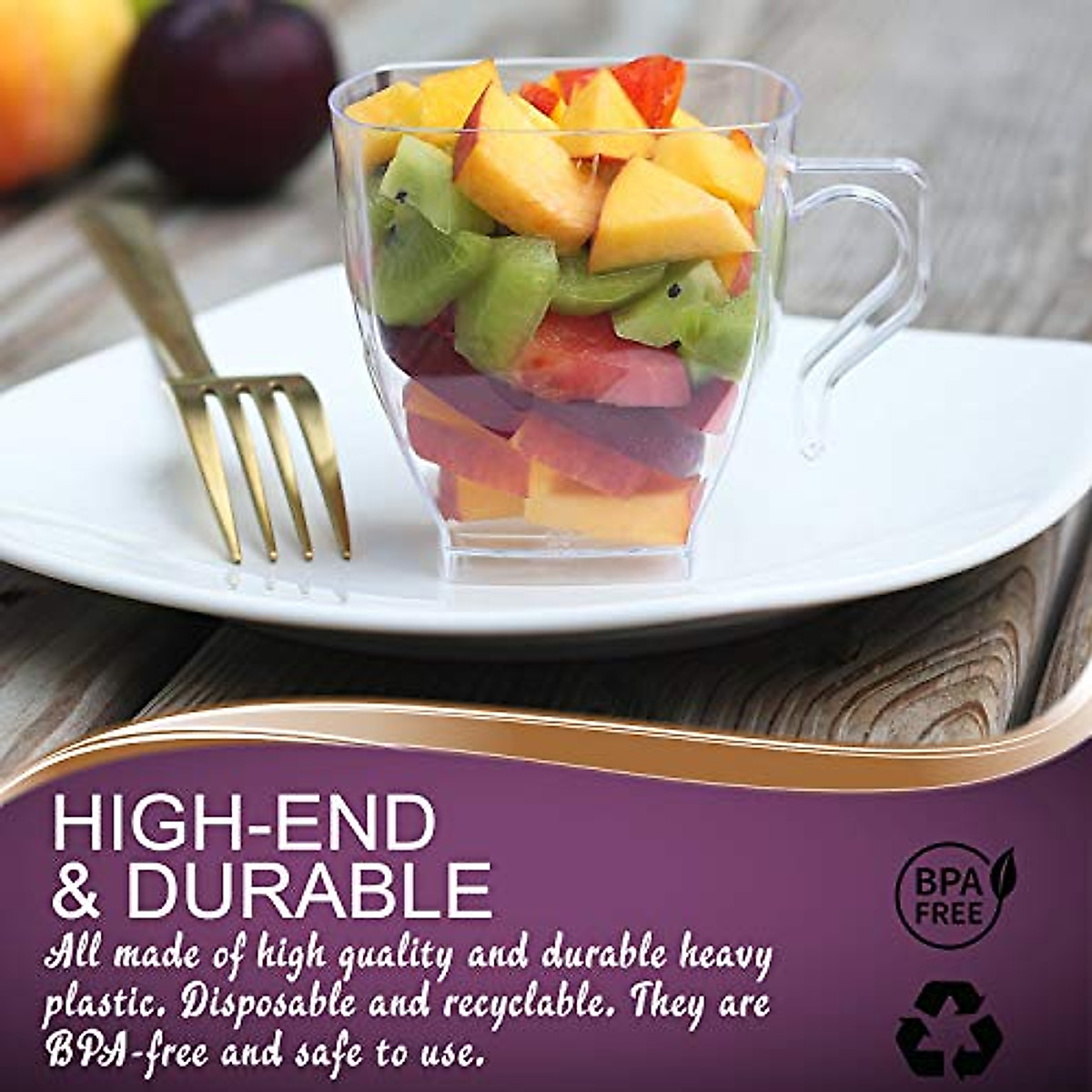 Disposable Coffee Cups - 240 Pcs Plastic Tea Cups - 2 oz Hard Plastic Clear Coffee Mugs - Drinking Tumblers - Bulk Tea Party Glass Set for Wedding, Christmas, Birthday Parties & All Occasions