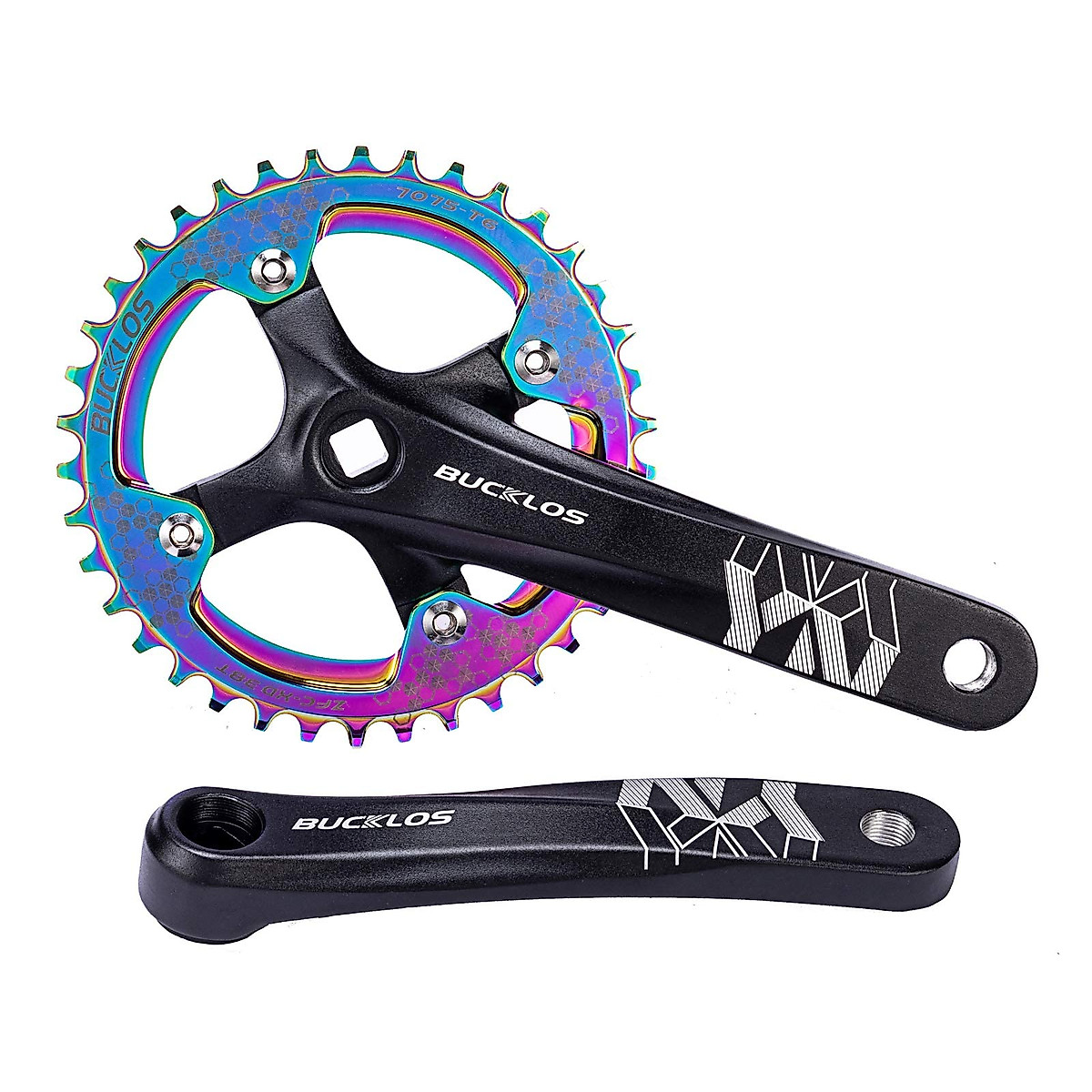 BUCKLOS MTB Mountain Bike Single Speed Square Taper Crankset -170mm Cranksets Bicycle Crank Set with 104BCD 32/34/36/38/40/42T Round/Oval Chainring Fit for Ebike/Commuter Bike