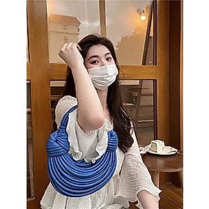 Hand-Woven Bread Women's Messenger BagSpecial-Interest Design Fashion Handbag Prom Party Bag Noodles Underarm Bag (khaki)