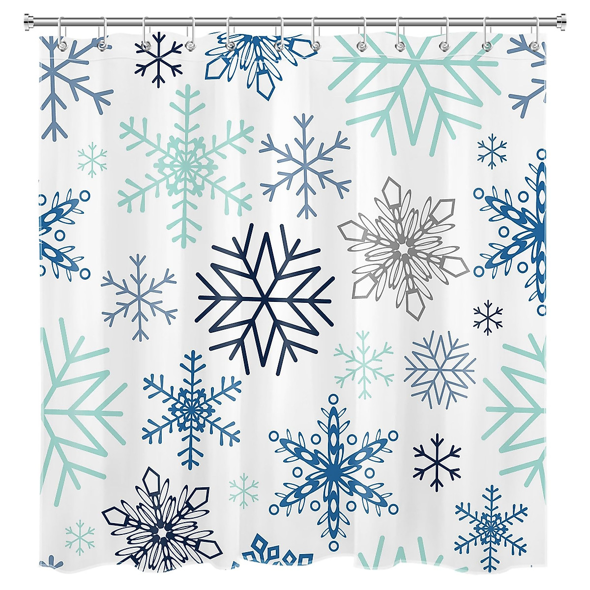 LB Blue Green Snowflake Shower Curtain for Bathroom, Farmhouse Christmas Holiday Winter Fabric Shower Curtain with Hooks, New Year Modern Abstract Bathroom Curtain Shower Set, 72" W x 72" L