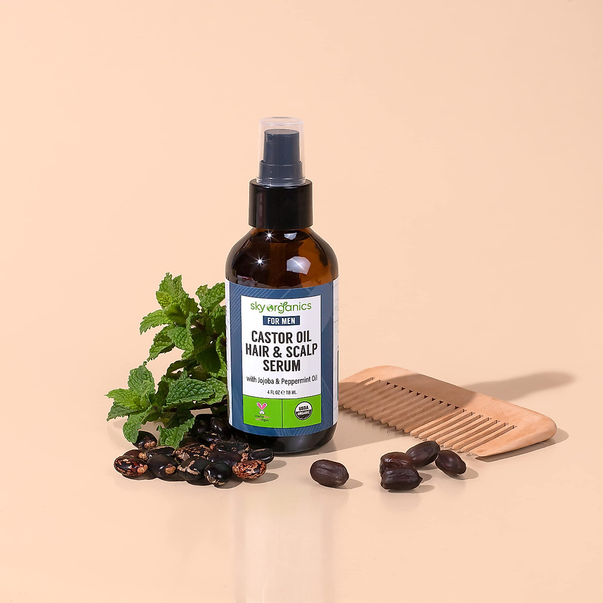 Sky Organics Men's Organic Castor Oil Hair & Scalp Serum for Hair, USDA Certified Organic to Moisturize, Support & Condition, 4 fl. Oz