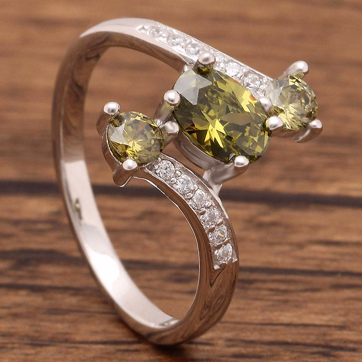 Ginger Lyne Collection Three Stone Sterling Silver CZ Engagement Birthstone Ring Size 12