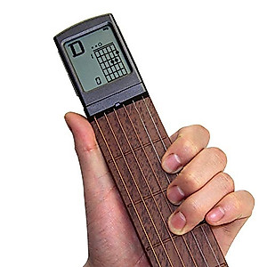 Pocket Guitar Chord Practice Tool, Portable Guitar Neck for Trainer Beginner w/a Rotatable Chords Chart Screen (Battery Included)