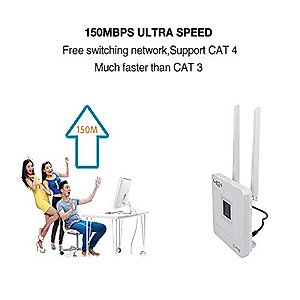 KuWFi 4G LTE Modem Router with SIM Card Slot, Cat4 Wireless WiFi Routers with Dual External Antennas Work with T-Mobile/AT&T for Home/Office