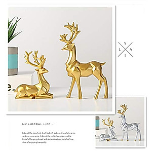 OUTASIGHT Nordic Style Origami Elk, Resin Sitting Standing Deer Statues, Reindeer Figurines, Ornaments Living Room TV Cabinet Wine Cabinet Gifts for Home Decoration (One Pair) (White)