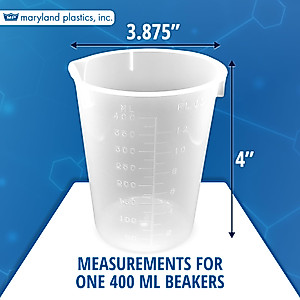 Plastic Beaker 400ml / 13.5 oz Set of 50 by Maryland Plastics – Clear Graduated Disposable Beakers with Pour Spout – Ideal for Resin Mixing, Science Labs, and Home Use