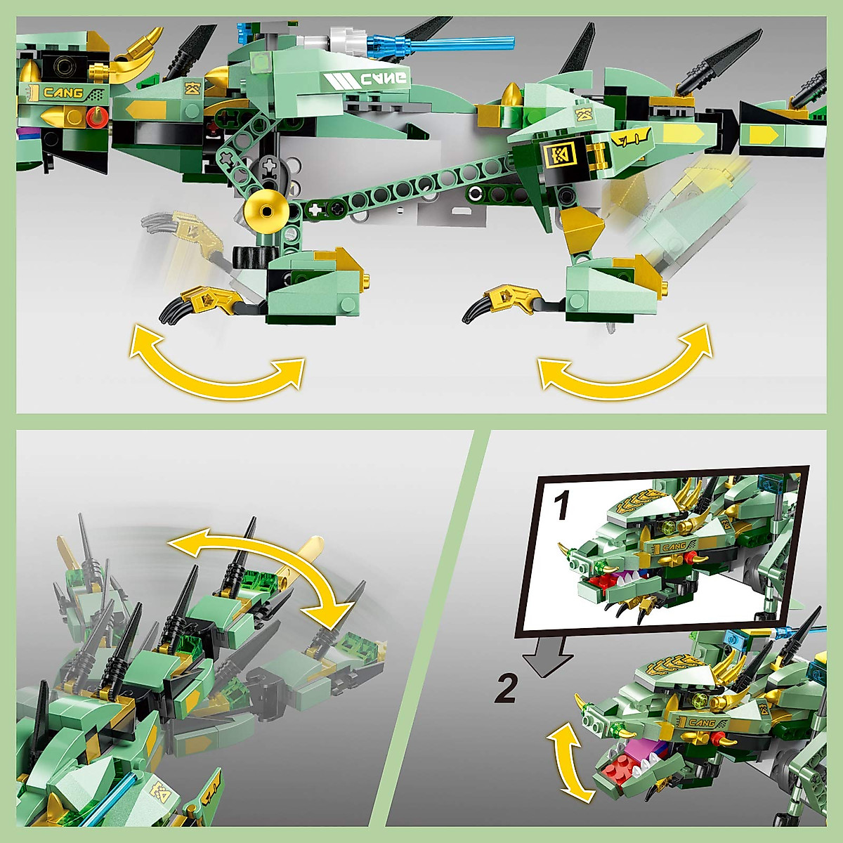 WALARLO Dragon Building Sets, Remote and APP Control Green Ninja Battle Dragon Toy, STEM Toys Gifts for Boys Age 8+, 2023 New (515 Pieces)