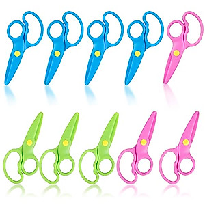 LOVESTOWN Kids Scissors, 10PCS Plastic Safety Scissors Preschool Training Scissors for Toddlers DIY Crafts Paper Cut