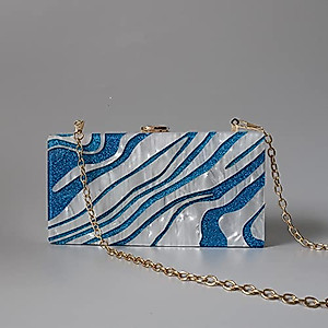 Fashion Women Stripe Bag Acrylic Blue Sequin Dinner Handbag Woman Wedding Evening Bag Trendy Party Box Clutch Purse