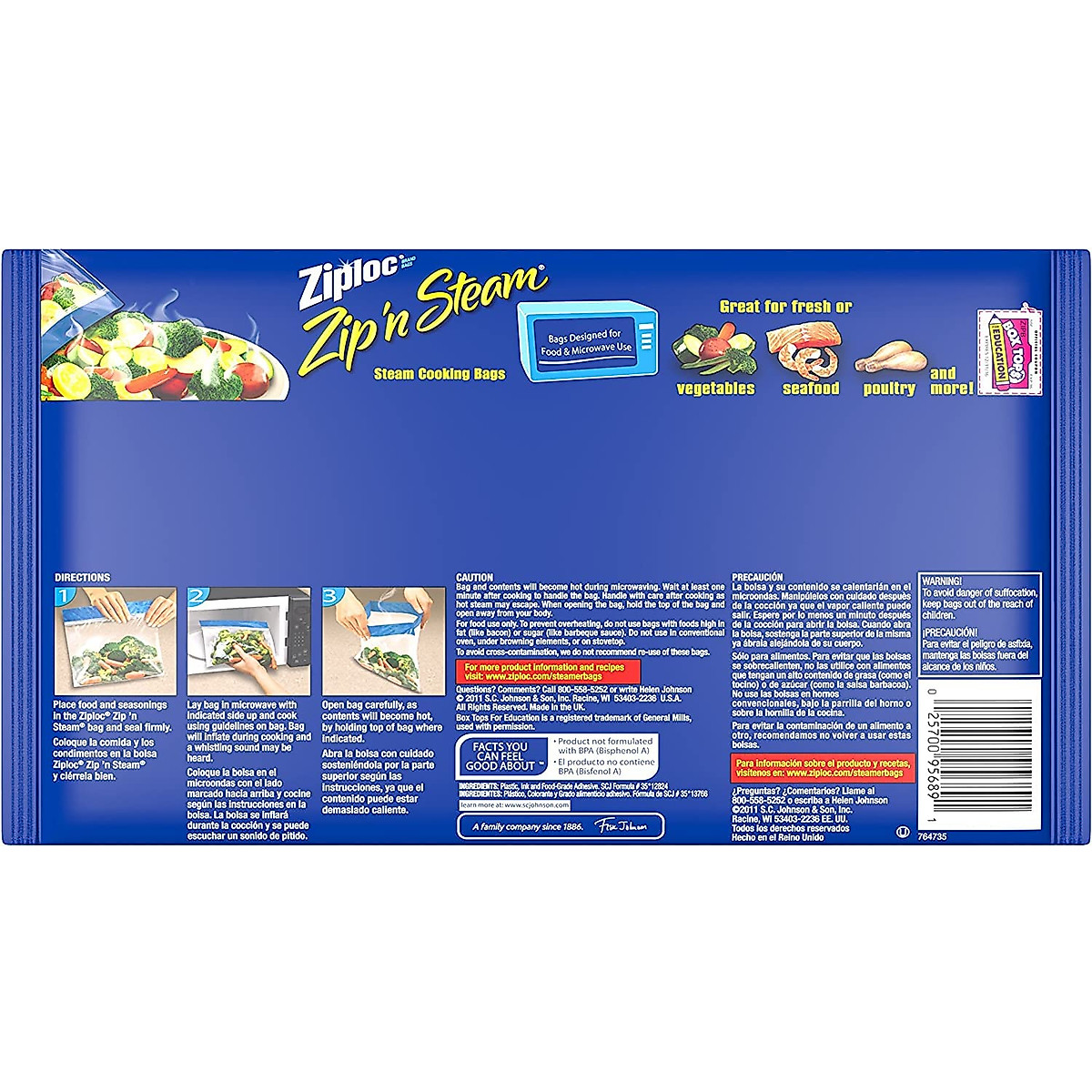 Ziploc Zip 'n Steam Microwave Cooking Bags, Medium 10-Count (Pack of 6)