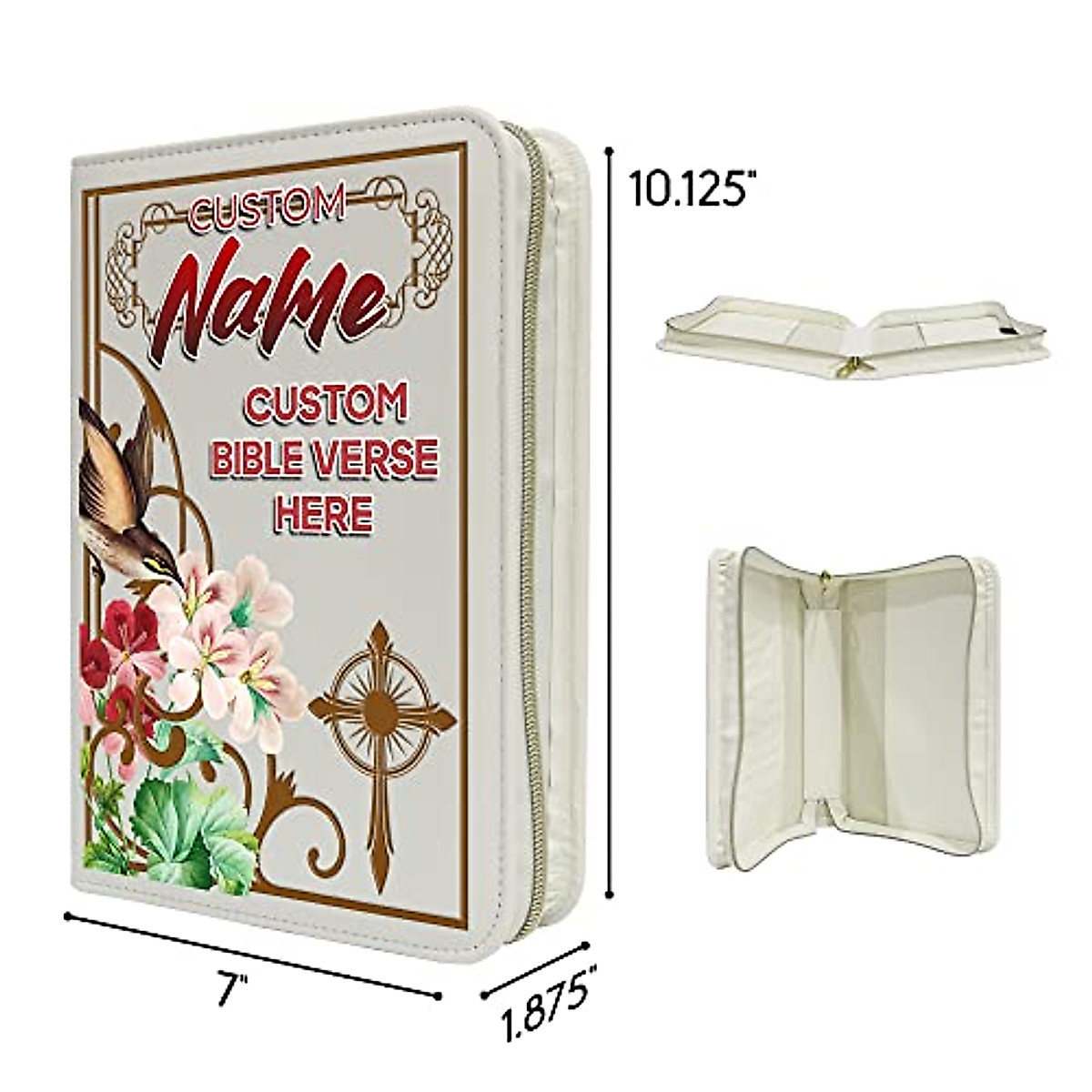 10x7 Inch Personalized Bible Cover – Create Your Own Design, Custom Bible Cover and Carrying Case with Handle – Leatherette Book Covers and Bible Case for Women - White (Design 6)