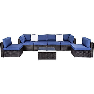 kinbor Patio Cushion Covers Replacement - 14 Piece Outdoor Couch Cushion Slipcovers with Zipper for Sectional Sofa Furniture Set, Washable Covers Only (Dark Blue)