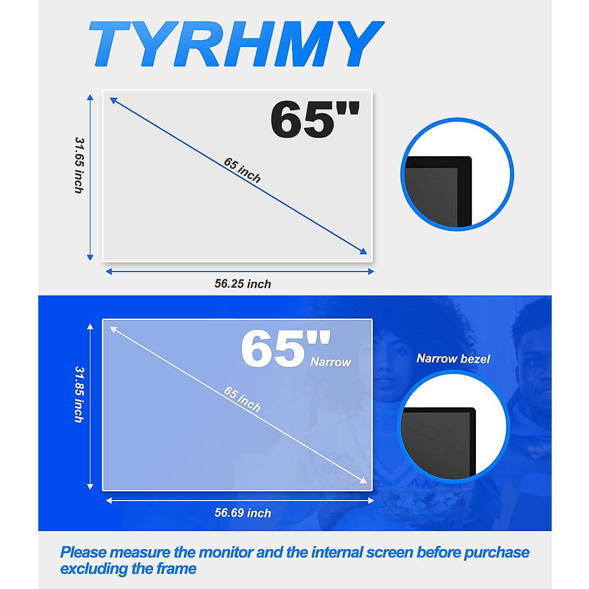 65 Inch Non-Glare TV Screen Protector, Anti-Blue Light/Anti Scratch Protection Film, Protect Your Eyes for Samsung, Insignia, VIZIO, TCL, Sony, Sharp, Hisense, LG, TCL, Etc,65in L56.69inxW31.85in