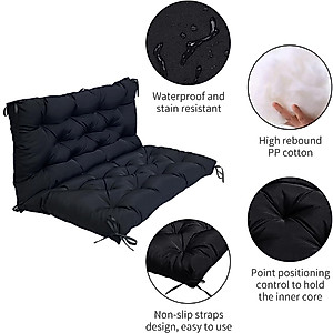 Boaisdus Porch Swing Cushions Outdoor Black 55 inch Waterproof Swing Cushions 3 Seater Replacement Thicken 4" Outdoor Swing Cushions with Ties for Outdoor Patio Garden Furniture Swing Cushions