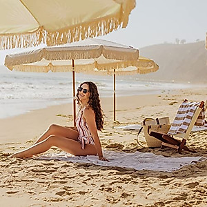 BEACH STATE Summerland 6.5 Feet Beach Umbrella with Fringe - Outdoor Umbrella - UV50+ Sun Protection (Laguna)