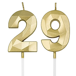 29th & 92nd Birthday Candles for Cake, Gold Number 29 92 3D Diamond Shaped Candle Birthday Decorations Party Supplies for Women or Men