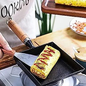 LI-GELISI Tamagoyaki Japanese Omelette Pan/Egg Pan,Rectangle Frying Pan Mini Frying Pan Iron Omelette Pan Tamagoyaki-ki Wooden Handle 9×7 inch