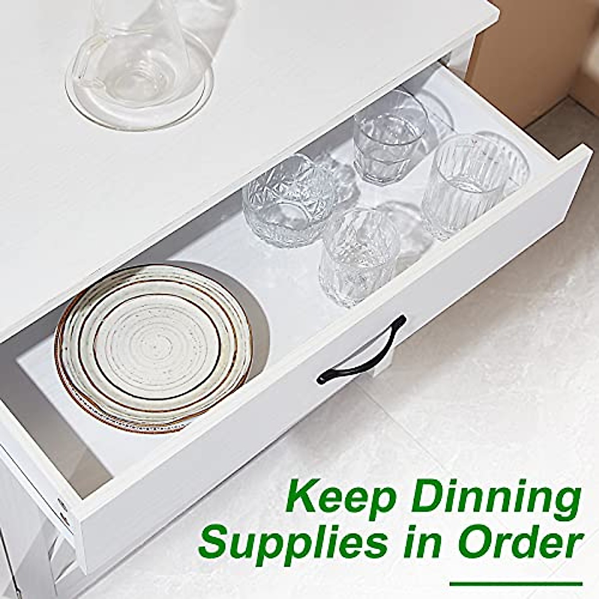 AVAWING Kitchen Sideboard Buffet Cabinet, Modern Farmhouse Kitchen Storage Cabinet with Drawer and Adjustable Shelf, Coffee Bar Cabinet for Kitchen, Dining Room, Bathroom, Entryway, White