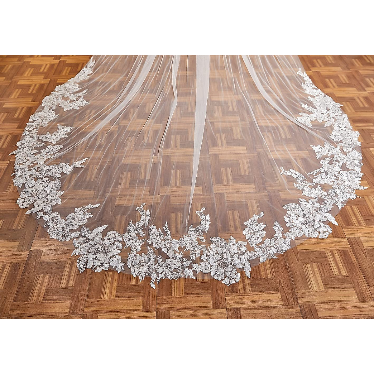EllieWely 1 T Cathedral Length Sequin Lace Wedding Bridal Veil F22 Ivory