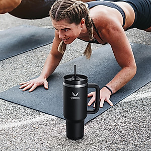 Gedux 40oz Tumbler With Handle, 2-IN-1 Leak Proof Lid (Straw/Flip), Insulated Water Bottle, Stainless Steel Tumbler with Non-Slip Silicone, Wide Mouth Travel Mug Cupholder Friendly Dishwasher Safe