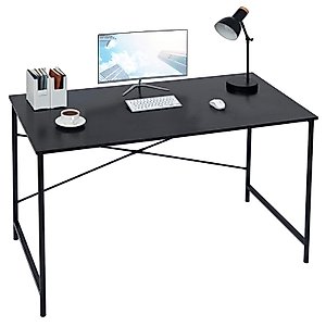 Coavas 47 inch Computer Desk Large Study Desk Simple Writing Table Workstation for Home, Black Wood Tabletop with Black Frame
