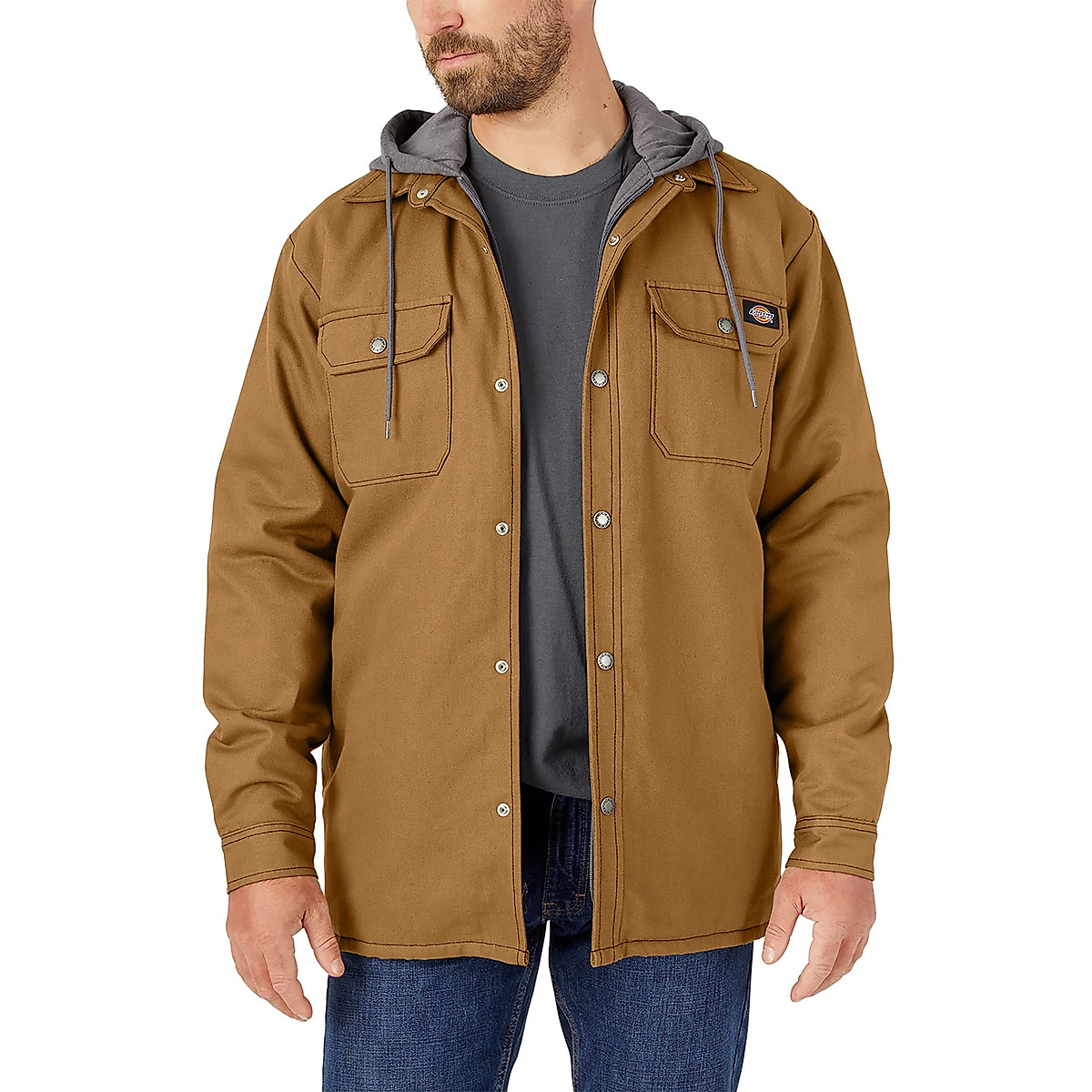 Dickies mens Fleece Hooded Duck Shirt Jacket With Hydroshield Work Utility Outerwear, Brown Duck, XX-Large US