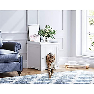 PAWLAND Cat Litter Box Enclosure, Cat House Side Table,Night Stand Pet House, Indoor Cat House, White