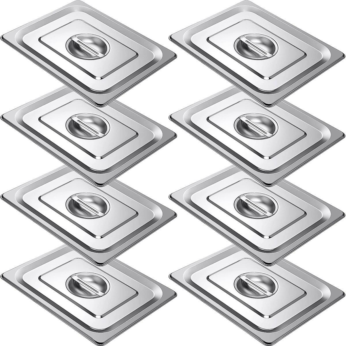8 Pack Steam Table Pan Lids Solid Hotel Pan Covers Bulk 304 Stainless Steel Roasting Food Tray Lids with Handle for Restaurant Buffet Catering (12.8 x 10.4 Inch, 1/2 Half Size)