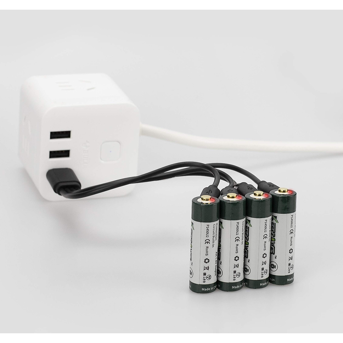 Keeppower USB Rechargeable Li-ion AA Batteries 3390mWh Double A Protected Lithium Battery 1.5V 2260mAh High Capacity Fast Charge Included with a 4-in-1 Charging Cable (Pack of 4)