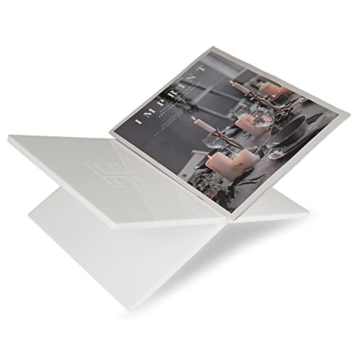Honygebia White Acrylic Book Stands - Cross Frame Acrylic Book Holder, Open Bookstand for Display and Reading, Suitable for Art, Bible, Cookbook, Easel, Magazine, Textbooks 12.5" x 9.5" x 5.5"