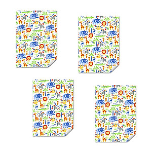 Wild Safari Zoo Jungles Animals Fun Wrapping Paper 4 Sheets for Kids Boys Girls, Adorable Gift Wrap for Birthday Baby Shower Children's Day Christmas, Folded Flat 20x30 Inches Per Sheet