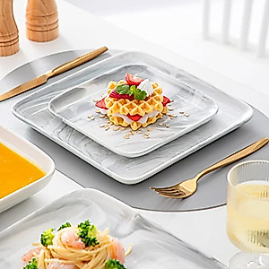 MALACASA Plates and Bowls Sets, 16 Piece Porcelain Square Dinnerware Sets for 4, Marble Dish Set with Dinner Plates, Dessert Plates, Soup Plates and Bowls, Modern Dishes Dinnerware Set, Series IVY