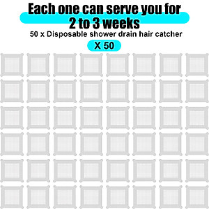 5.7 Inch Disposable Hair Catcher Shower Drain Hair Catcher Mesh Stickers Drain Cover Square Hair Drain Cover Bathtub Stopper with 5 mm Holes for Bathroom Kitchen Sink Mesh Filter (50)