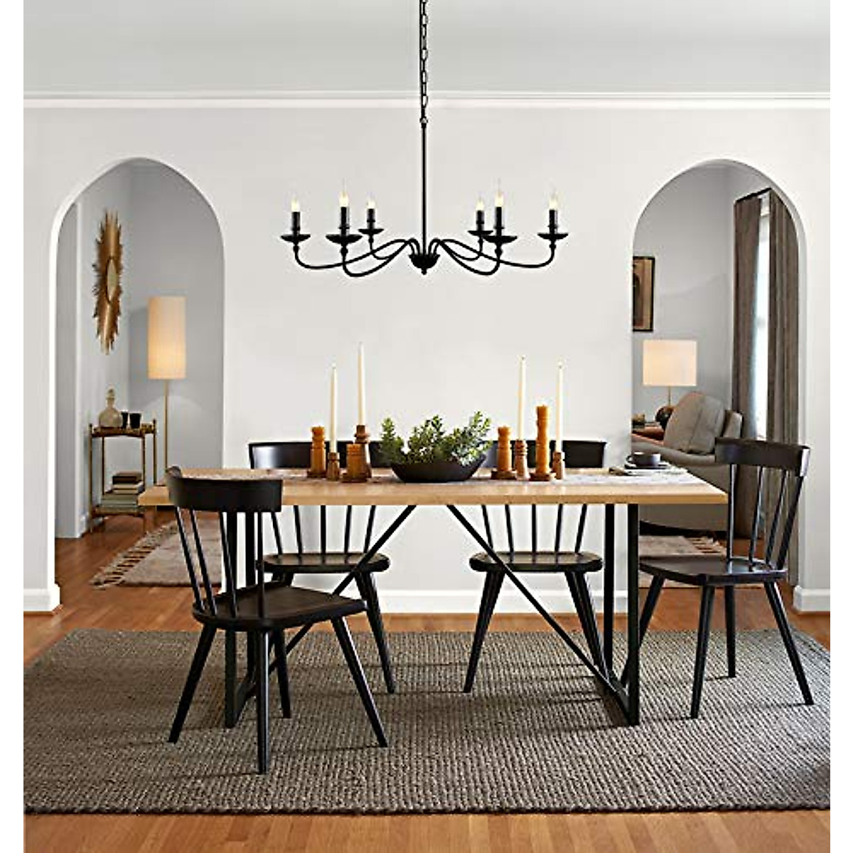 SEOL-Light 36" Dia Classic Candelabra Style Large Branch Iron Chandeliers Ceiling Hanging Pendant Light Fixture 6 Light 240W Black Painted Indoor