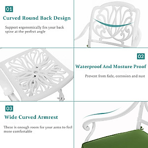 MEETWARM 2 Piece Outdoor Patio Swivel Bar Stools, All-Weather Cast Aluminum Bar Height Bistro Chairs, Outdoor Furniture Bar Dining Chair Set with Cushions for Garden Deck Backyard, White