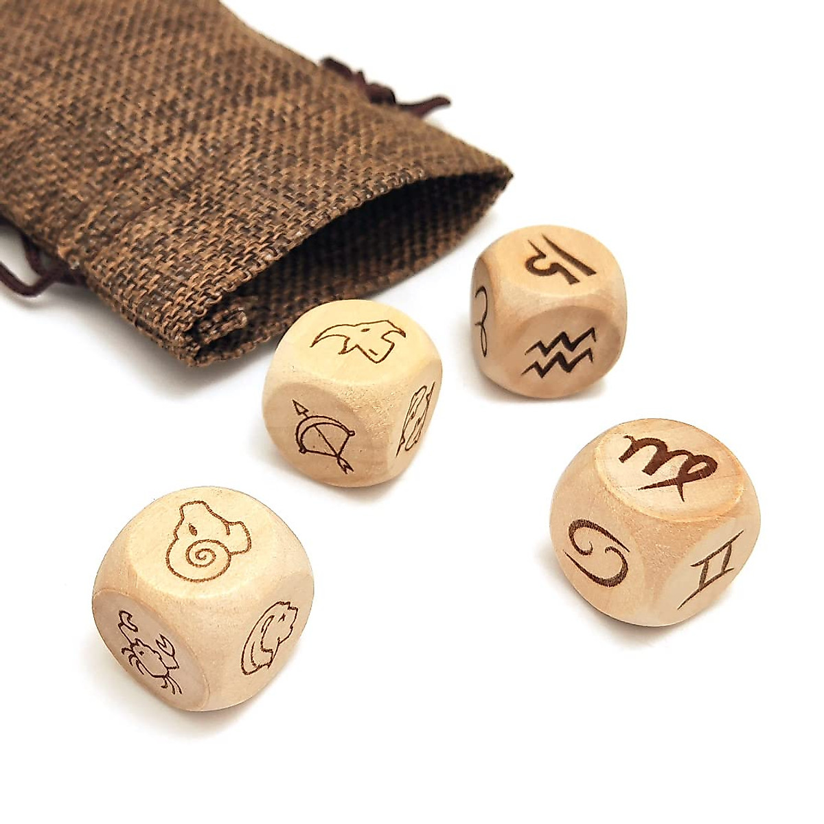 Hometu 4Pcs/Set Creative Zodiac Dice Set - 2 Pairs 12 Constellation Symbol Pattern Dices for Game Divination Accessory (Version1+Version2)