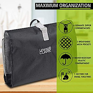 Lewis N. Clark Hanging Toiletry Bag for Travel Accessories, Shampoo, Cosmetics + Personal Items with Waterproof Compartment and Folding Design,Black