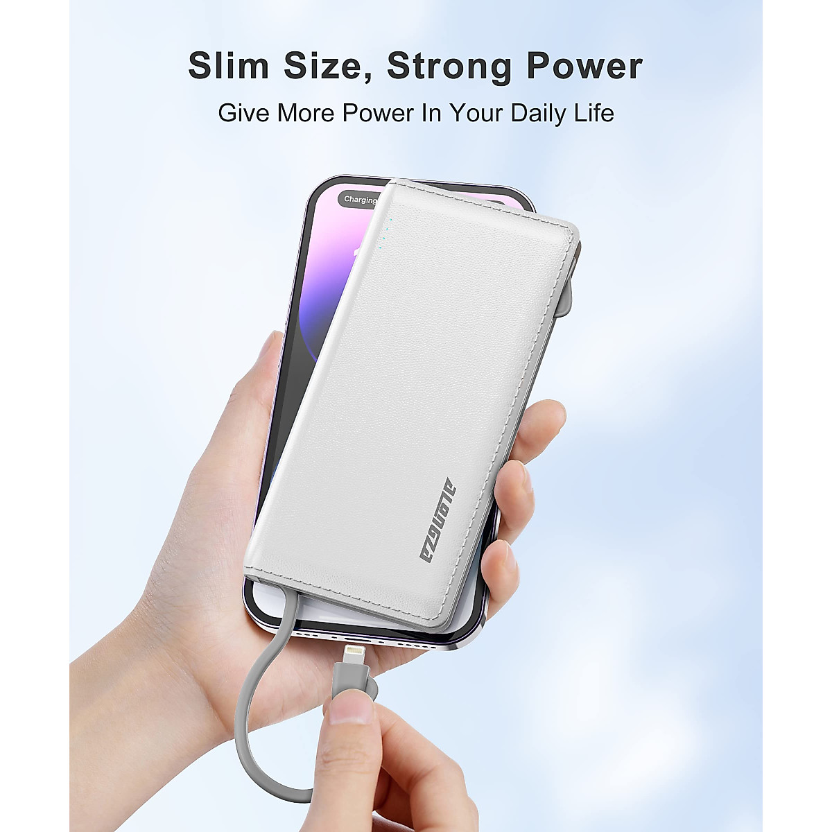 Alongza Portable Phone Charger 2 Pack Lightweight Power Bank with Built-in Cable External Phone Charger Small 6000mAh and 10000mAh for Cell Phones