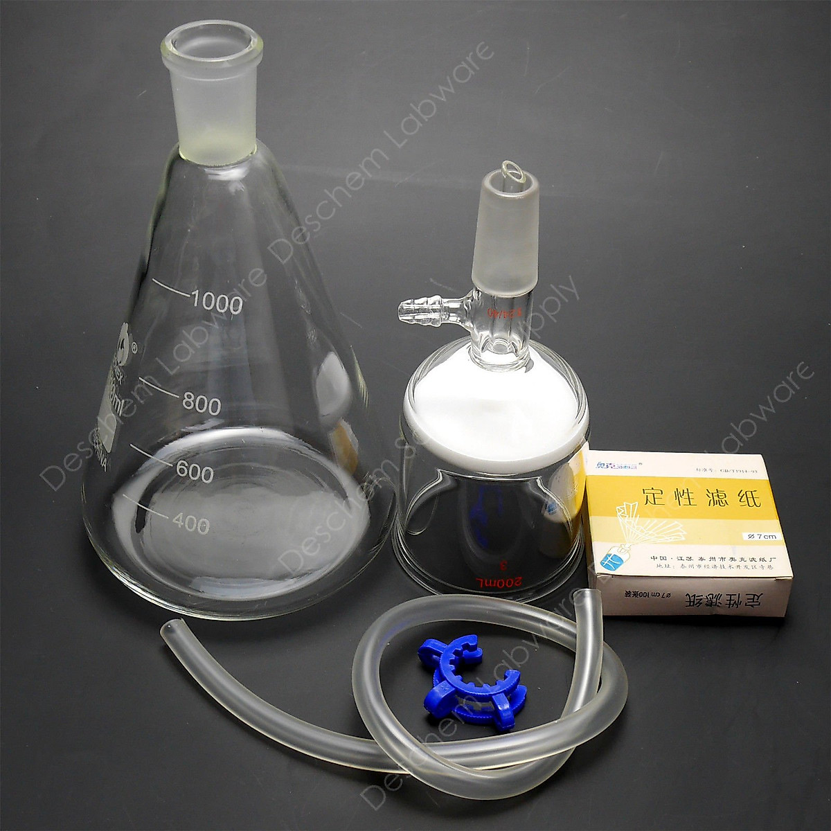 Deschem 1000ml,Suction Filtration Device,200ml Buchner Funnel,1L Erlenmeyer Flask,70mm Filter Paper